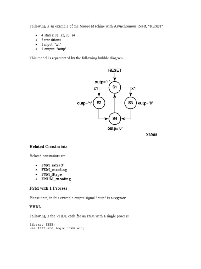 VHDL of The Moore Machine With A Synchronous Reset and MEALY SEQ ...