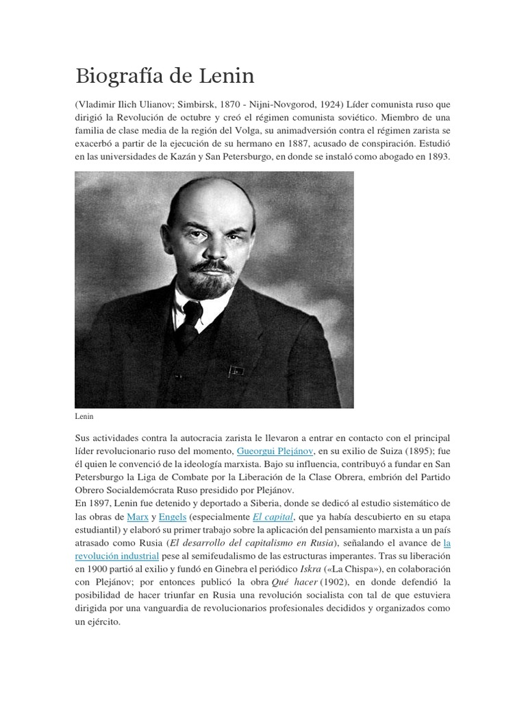 Biografía de Lenin | PDF | Vladimir Lenin | Bolcheviques