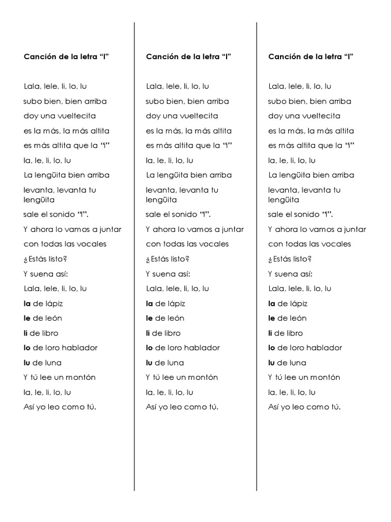 Canción de La Letra L | PDF | Artes del Lenguaje y Comunicación