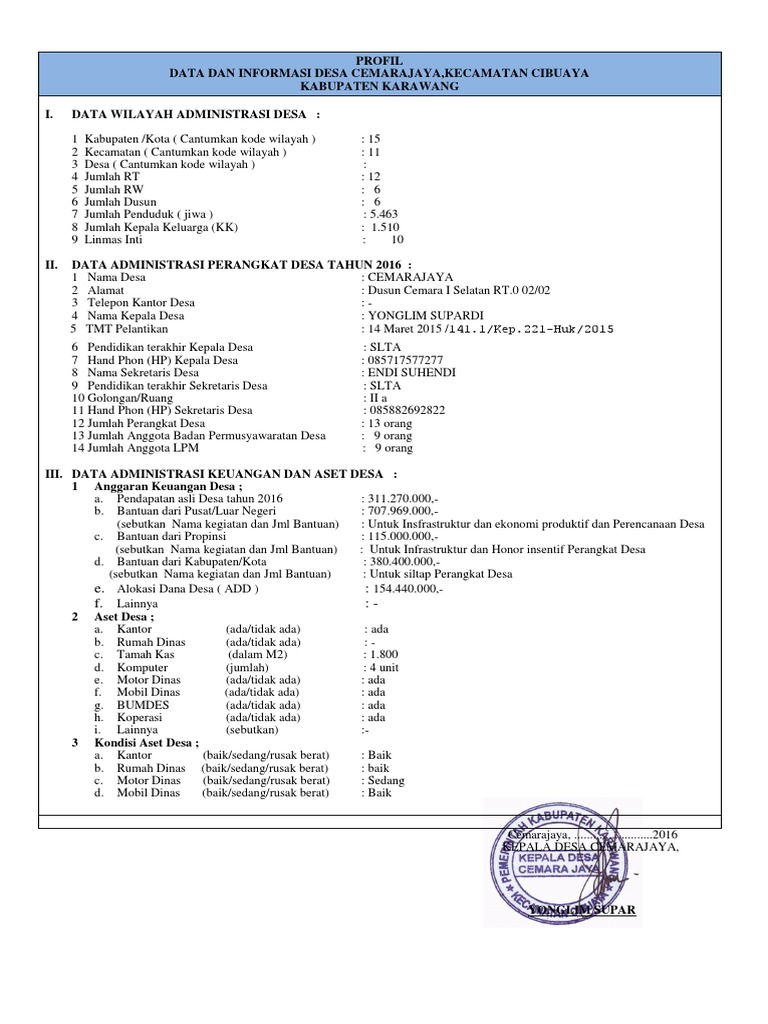 Contoh Profil Desa | PDF