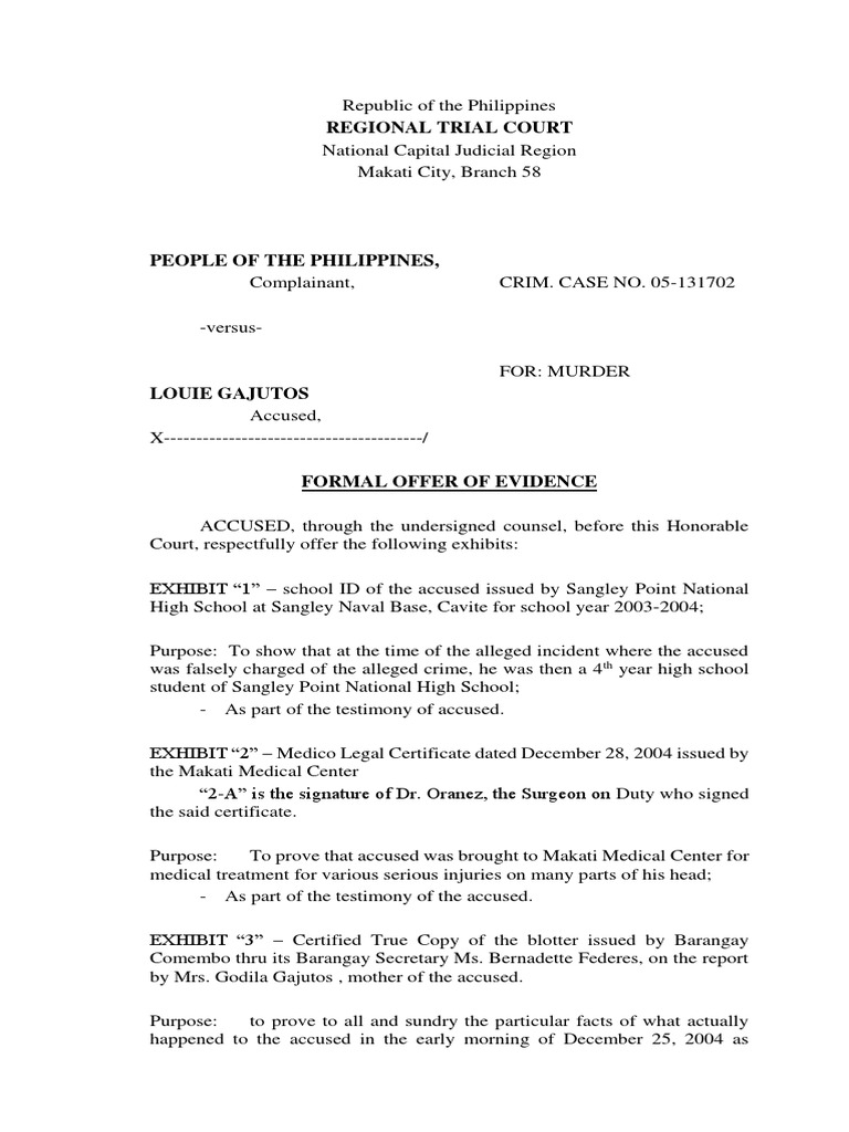 Formal Offer of Evidence | PDF | Testimony | Virtue