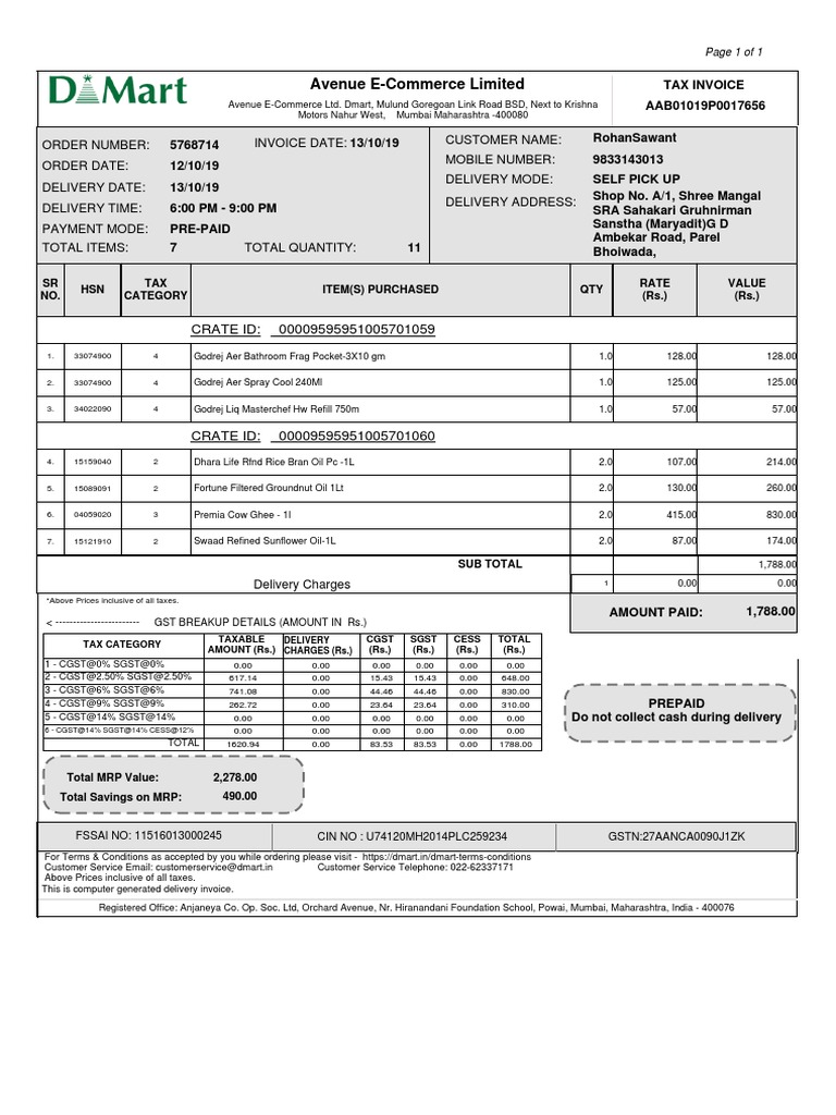 Invoice Dmart 5768714 | Download Free PDF | Government Finances | Payments