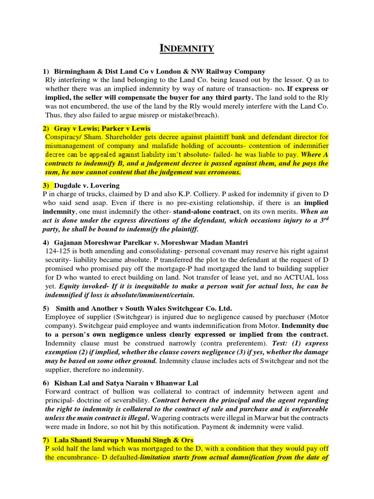 Indemnity | PDF | Guarantee | Indemnity