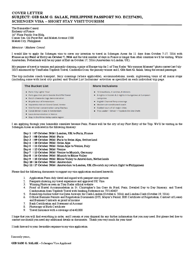 Cover-Letter For Visa Application | PDF | Travel Visa | Government And ...