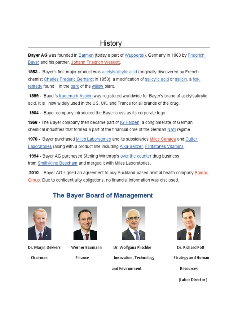 Bayer Company Profile | PDF | Bayer | Swot Analysis
