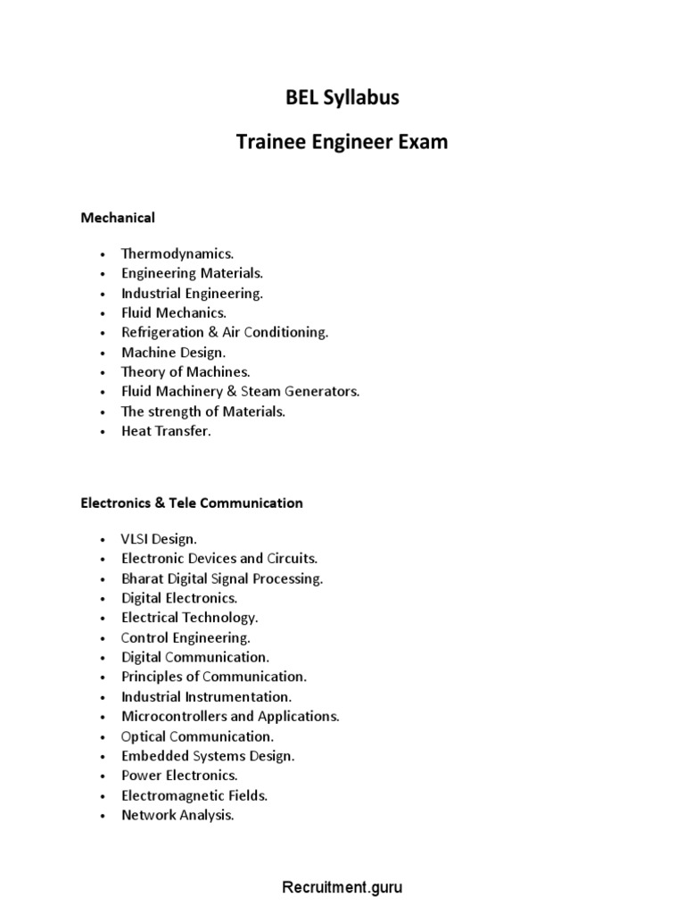 BEL Trainee Engineer Syllabus | PDF | Electronics | Machines
