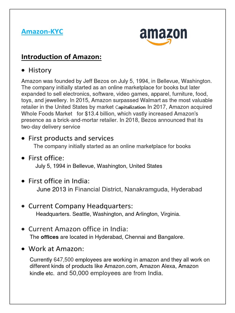 Amazon Company Overview and History | PDF