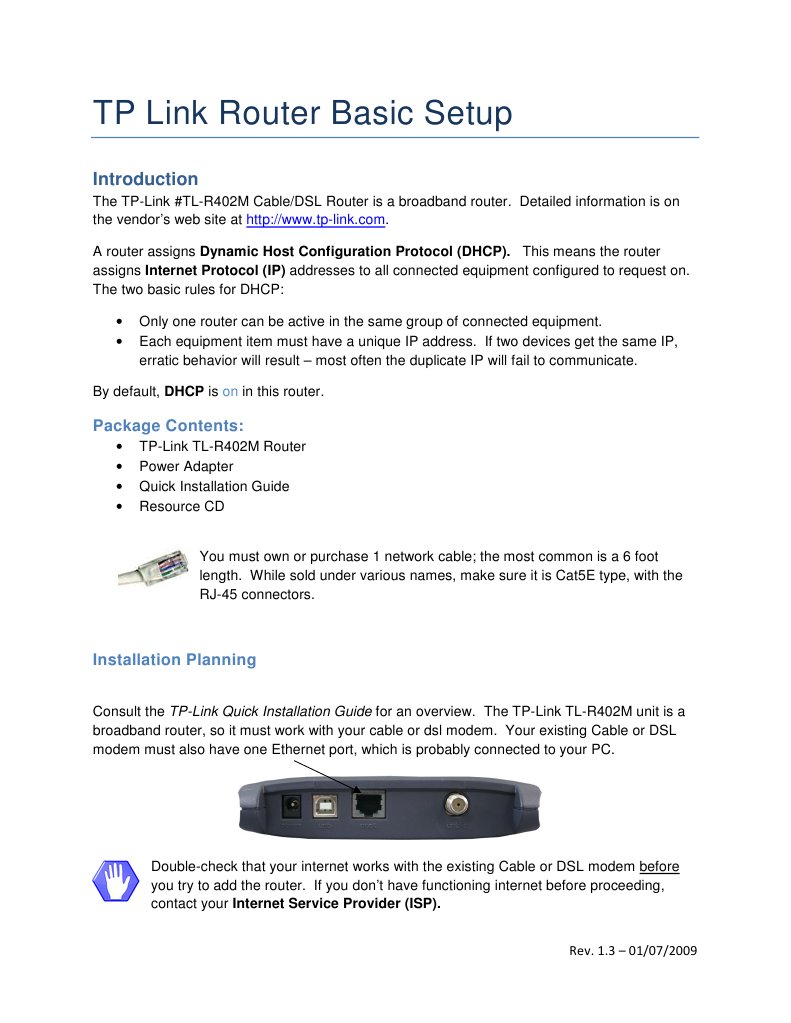 TP Link Router Basic Setup | PDF | Router (Computing) | Ip Address
