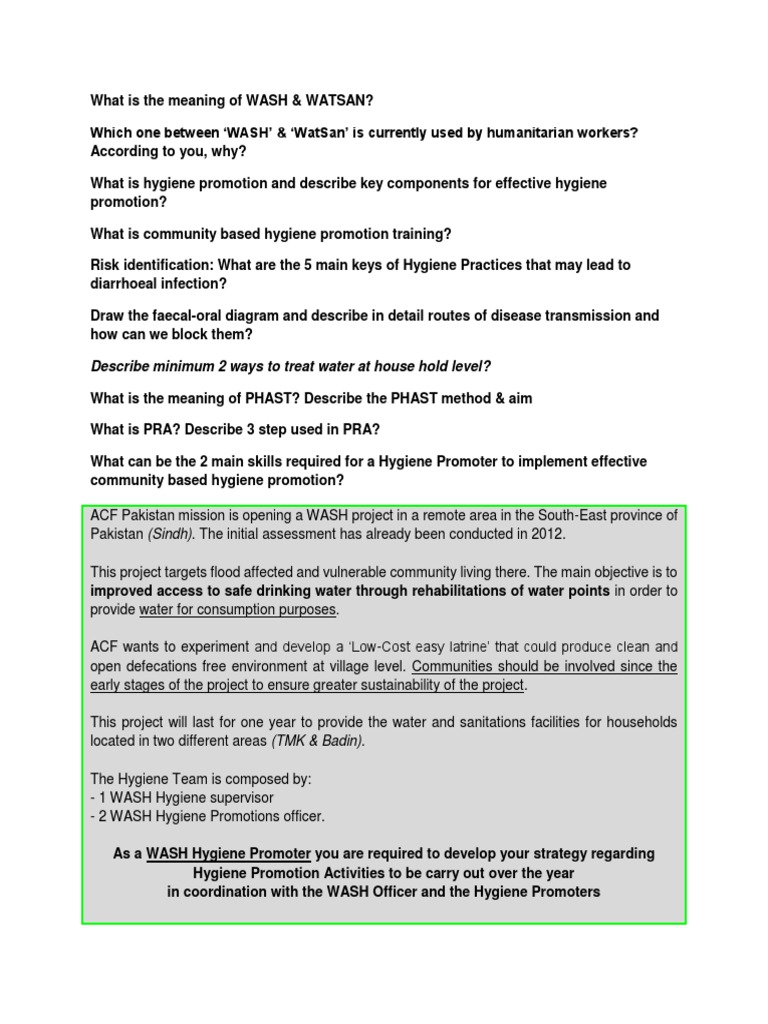 WASH Test | Download Free PDF | Wash | Hygiene