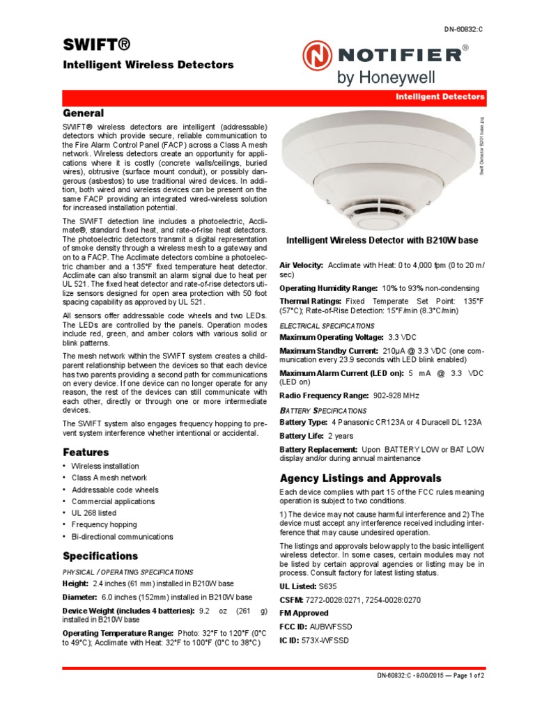 DN - 60832 NOTIFIER SWIFT Wireless Detectors | PDF | Sensor | Wireless