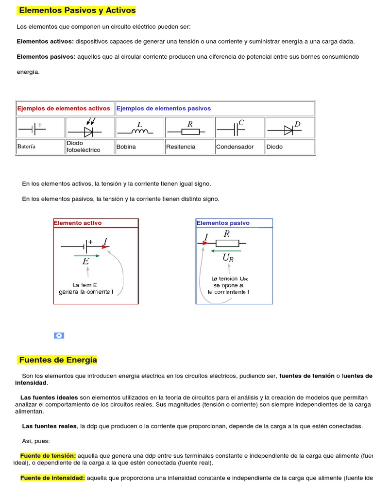 Elementos Pasivos y Activos | PDF | Corriente eléctrica | voltaje