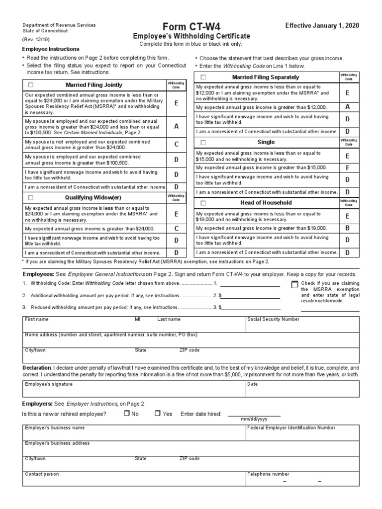 CT W4 | PDF | Withholding Tax | Gross Income