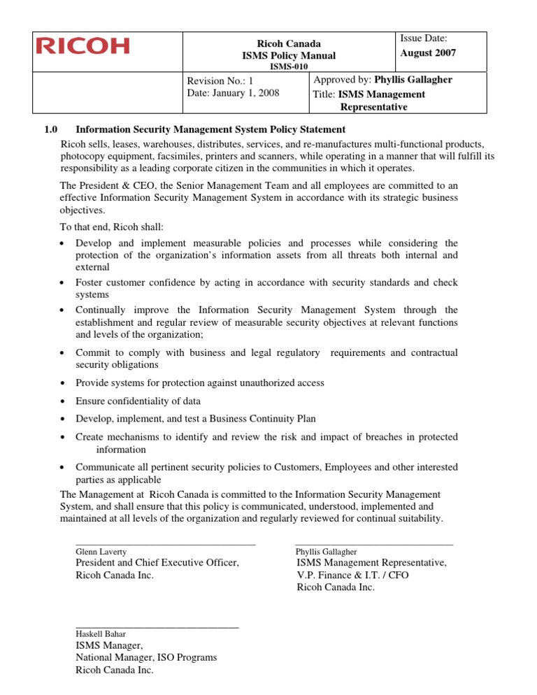 ISMS Policy Statement | Information Security | Information Technology ...