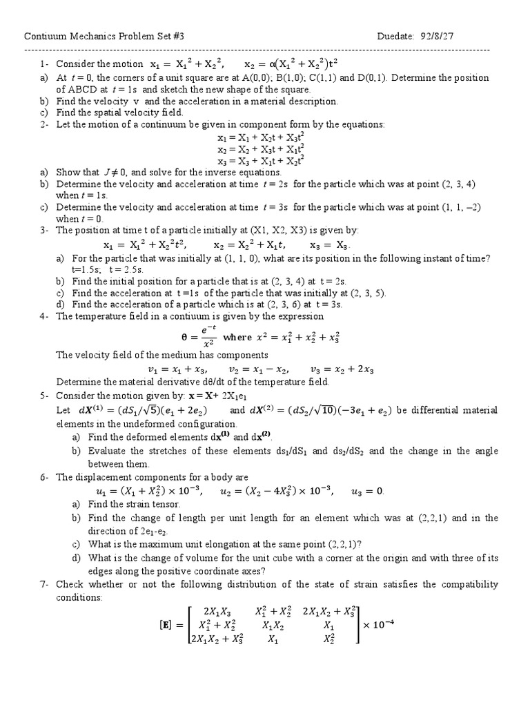 Continuum Mech Problem Set #3 | PDF | Deformation (Mechanics ... Continuum Mech Problem Set #3 | PDF | Deformation (Mechanics ...