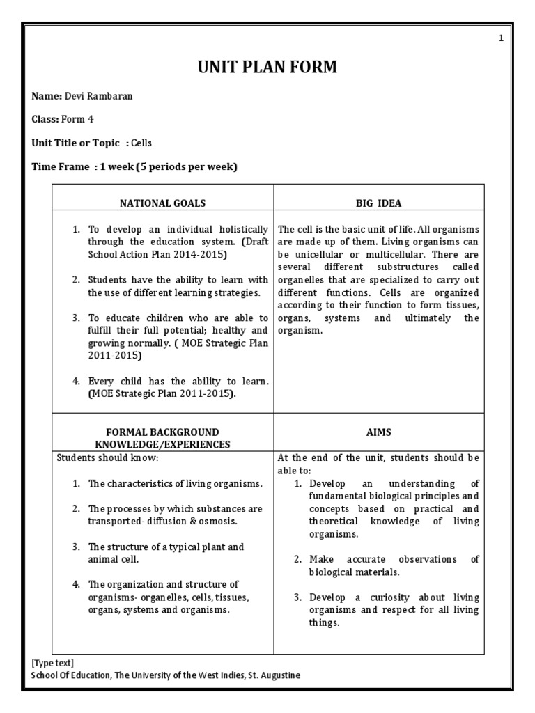 Cells Unit Plan | PDF | Cell (Biology) | Organisms