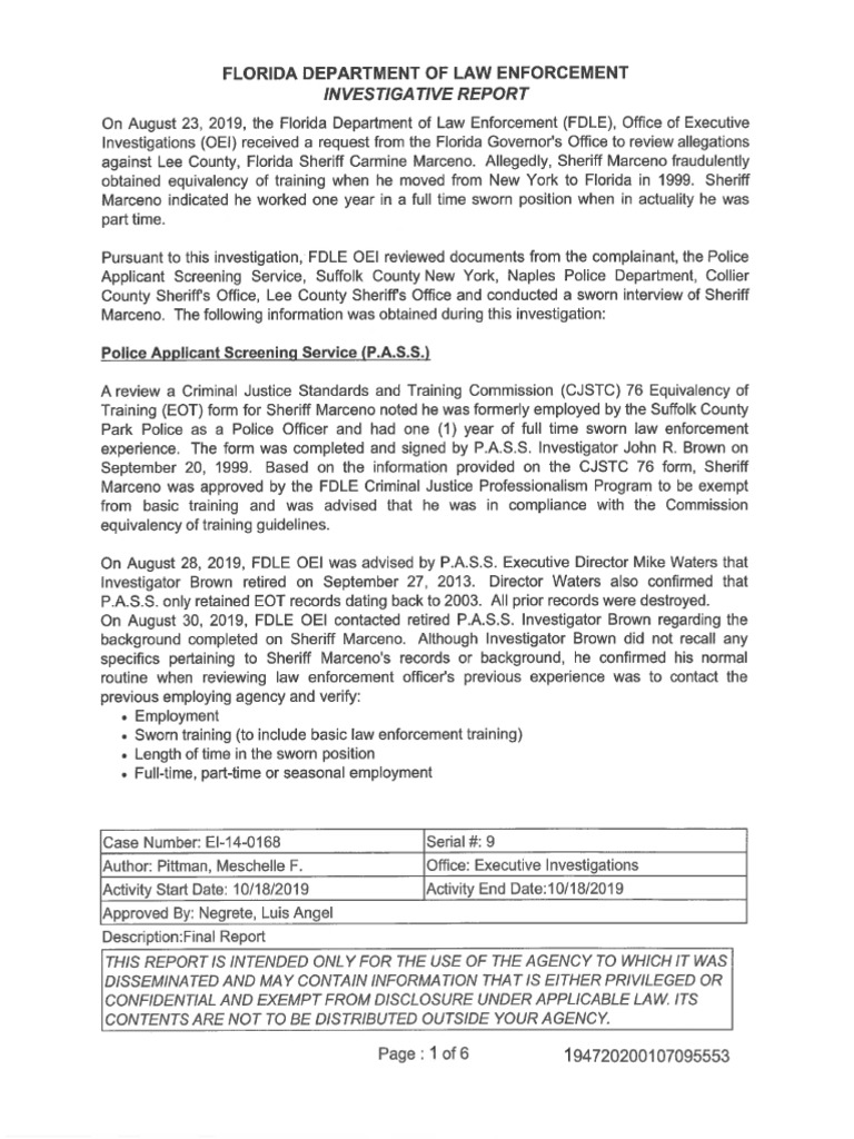 Sheriff Marceno's Final Report by FDLE | PDF
