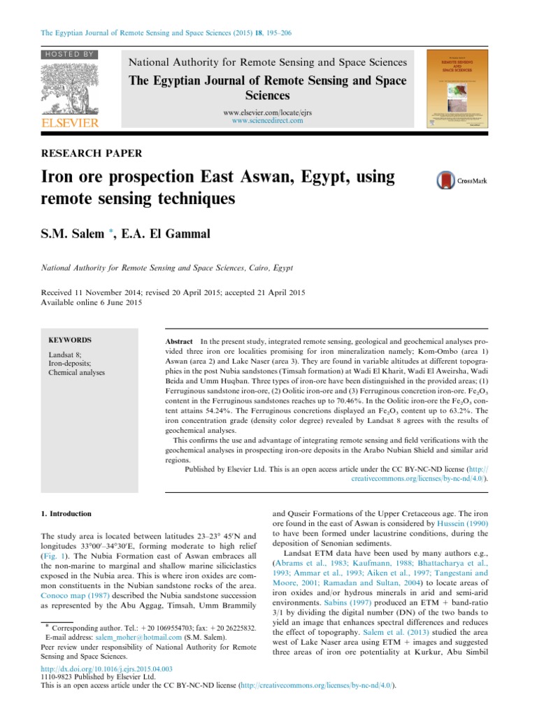 Iron Ore Prospection East Aswan, Egypt, Using Remote Sensing Techniques ...
