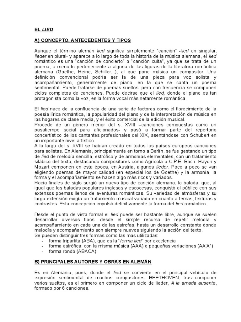 El Lied: Concepto y Compositores | PDF | Canciones | Música clásica