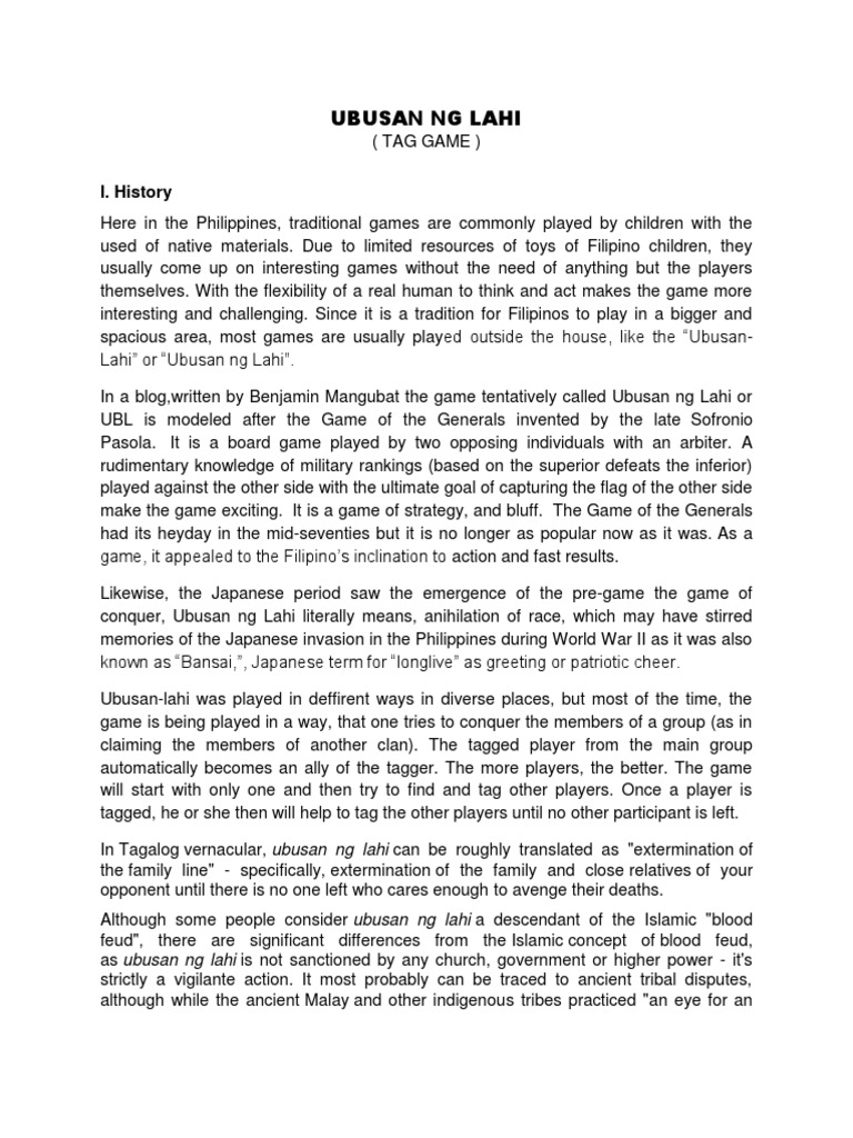 Traditional Filipino Tag Game "Ubusan ng Lahi | PDF