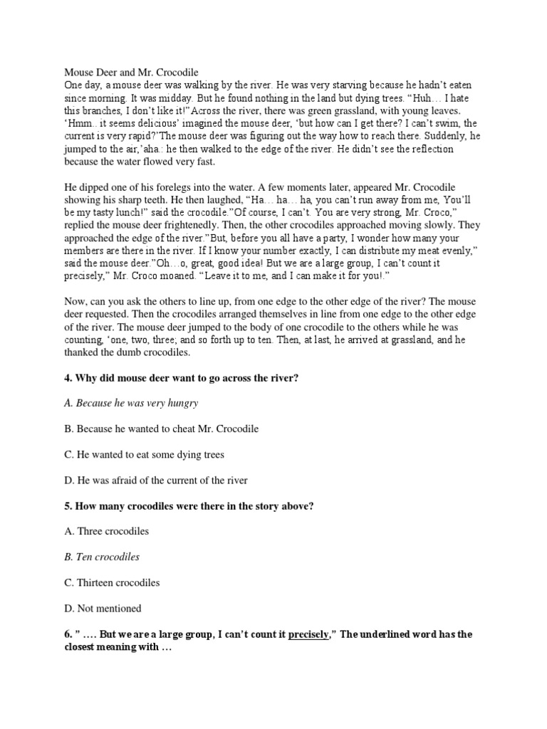 The Clever Mouse Deer Outwits the Crocodiles | PDF | Anger