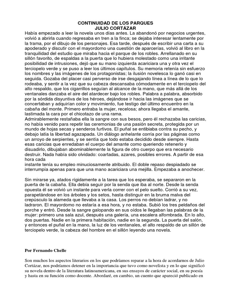 CORTÁZAR - Continuidad en Los Parques | PDF | Cuentos | Novelas