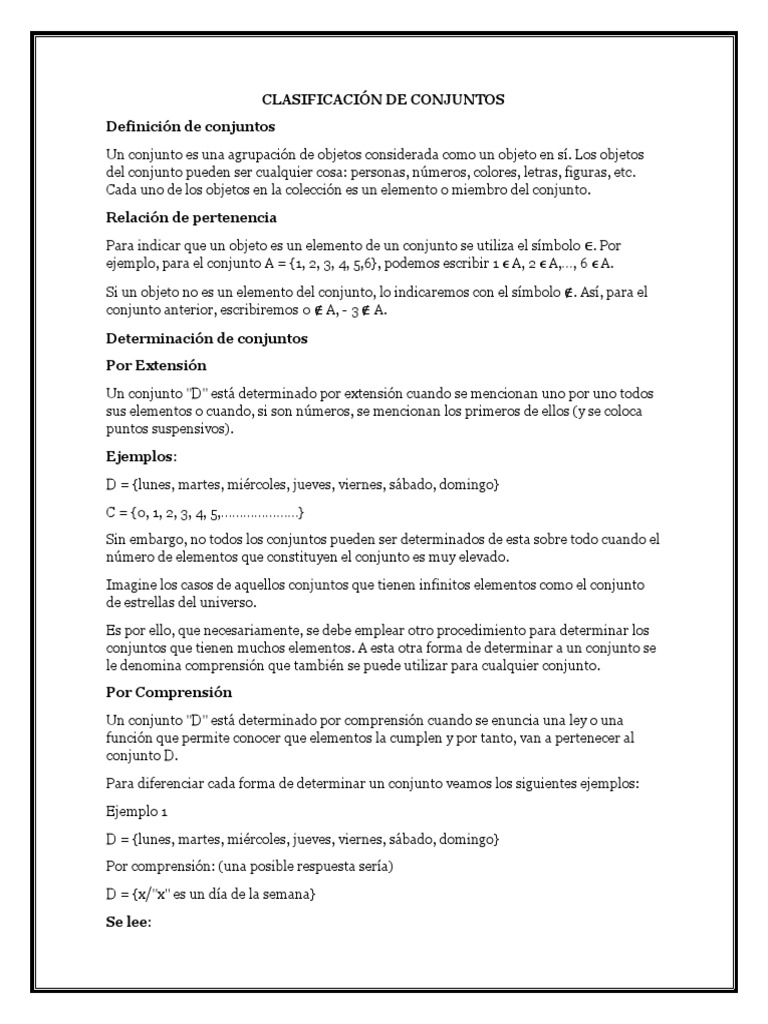 Clasificación de Conjuntos | PDF | Conjunto (Matemáticas) | Lógica ...