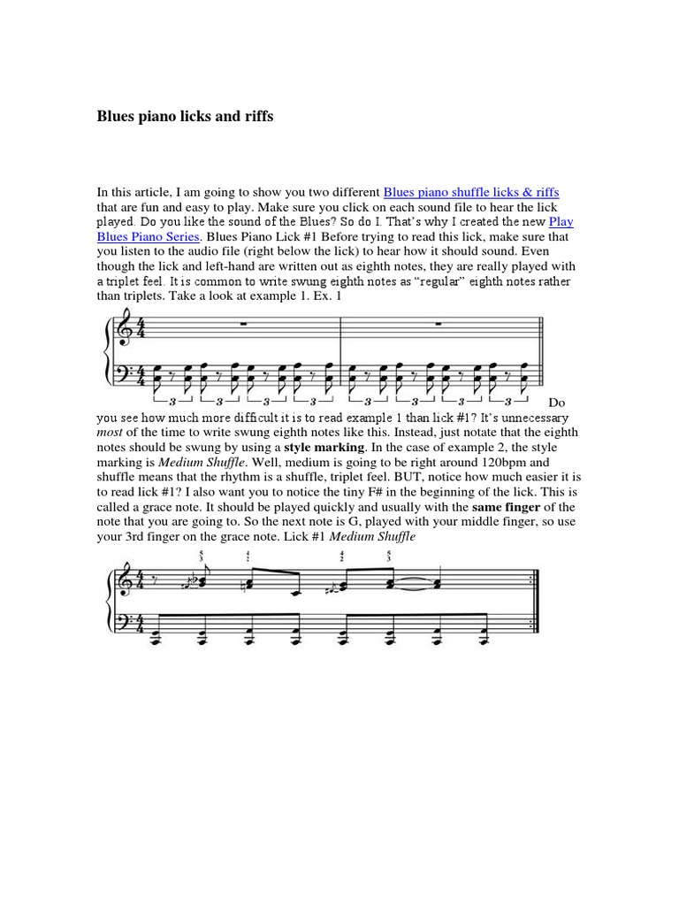Easy Blues Piano Licks & Riffs | PDF | Blues | Musical Forms
