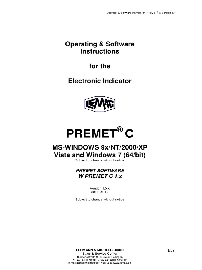 PREMET C Operator & Software Manual 110119 | PDF | Menu (Computing ...