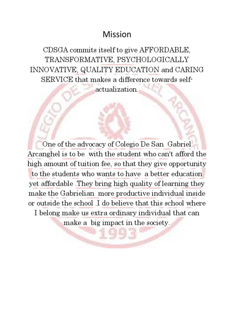 CDSGA Mission and Vision Statement | PDF | Career & Growth | Self ...