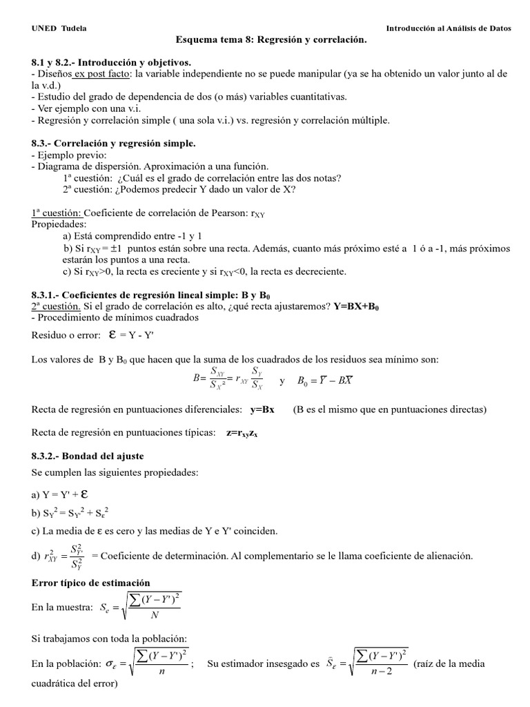Esquemas Estadística Uned | PDF | Correlación y dependencia | Análisis de regresión