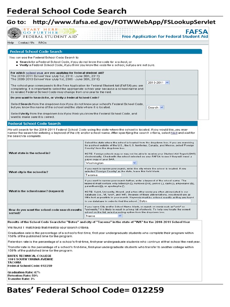 Federal School Code Search | PDF