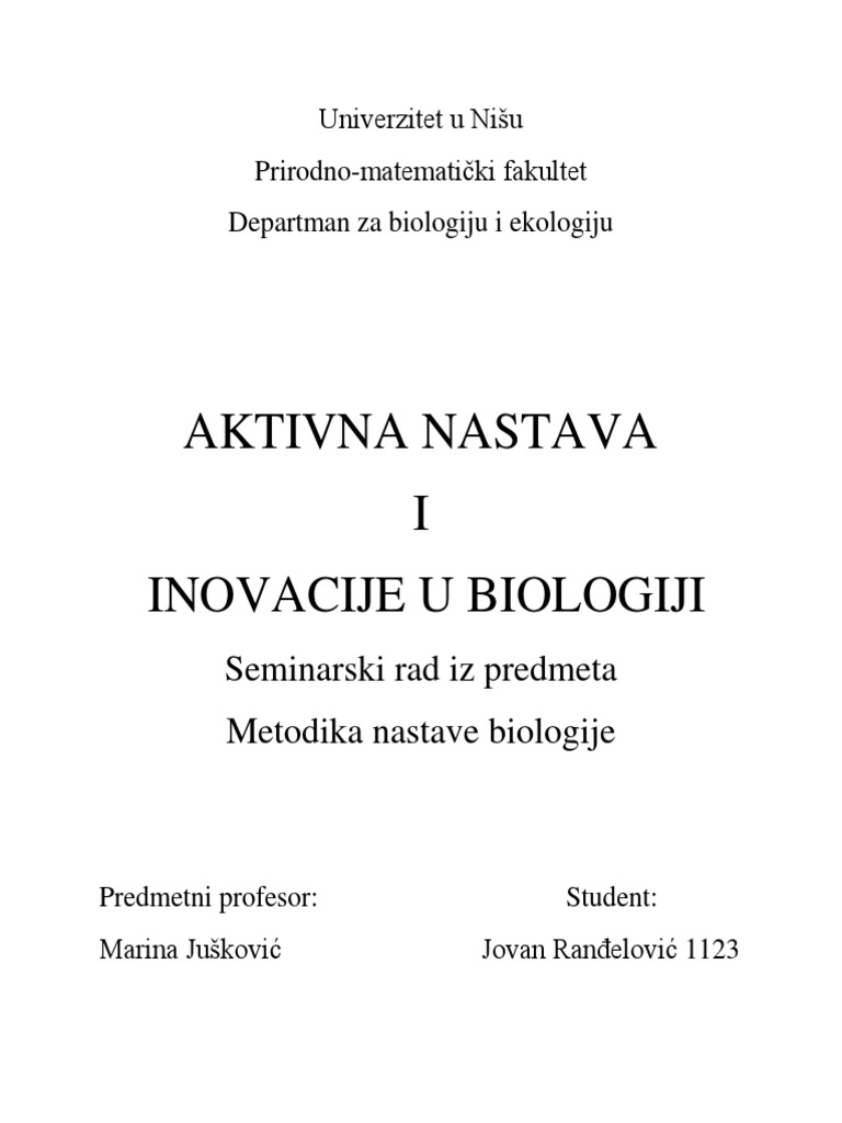Aktivna Nastava I Inovacije U Biologiji | PDF