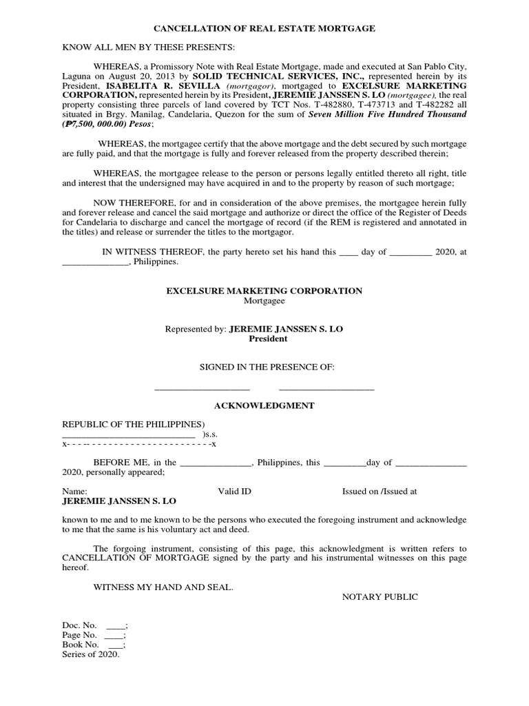 Solidtechnical-Cancellation of Mortgage-Candelaria Property | PDF ...