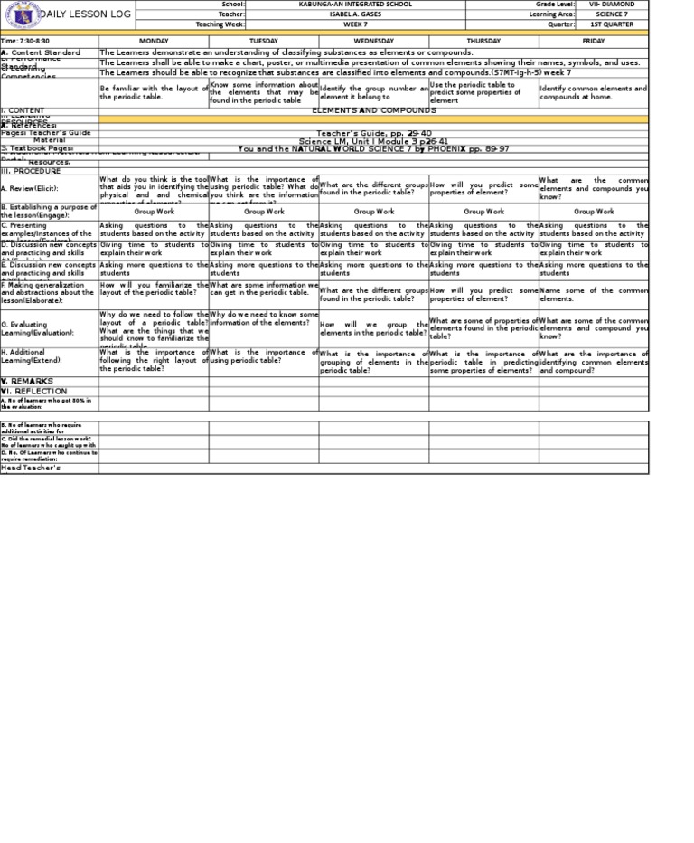 Sample DLL | Download Free PDF | Periodic Table | Question
