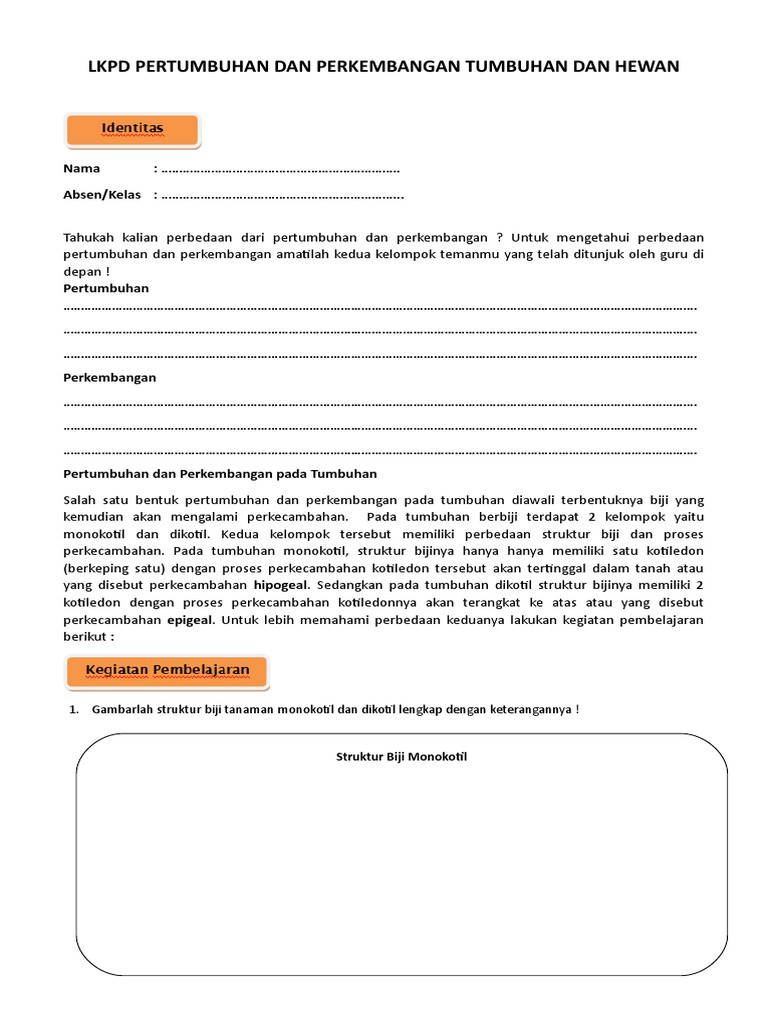 LKPD Pertumbuhan Tumbuhan dan Hewan Kelas 9 | PDF | Game & Aktivitas
