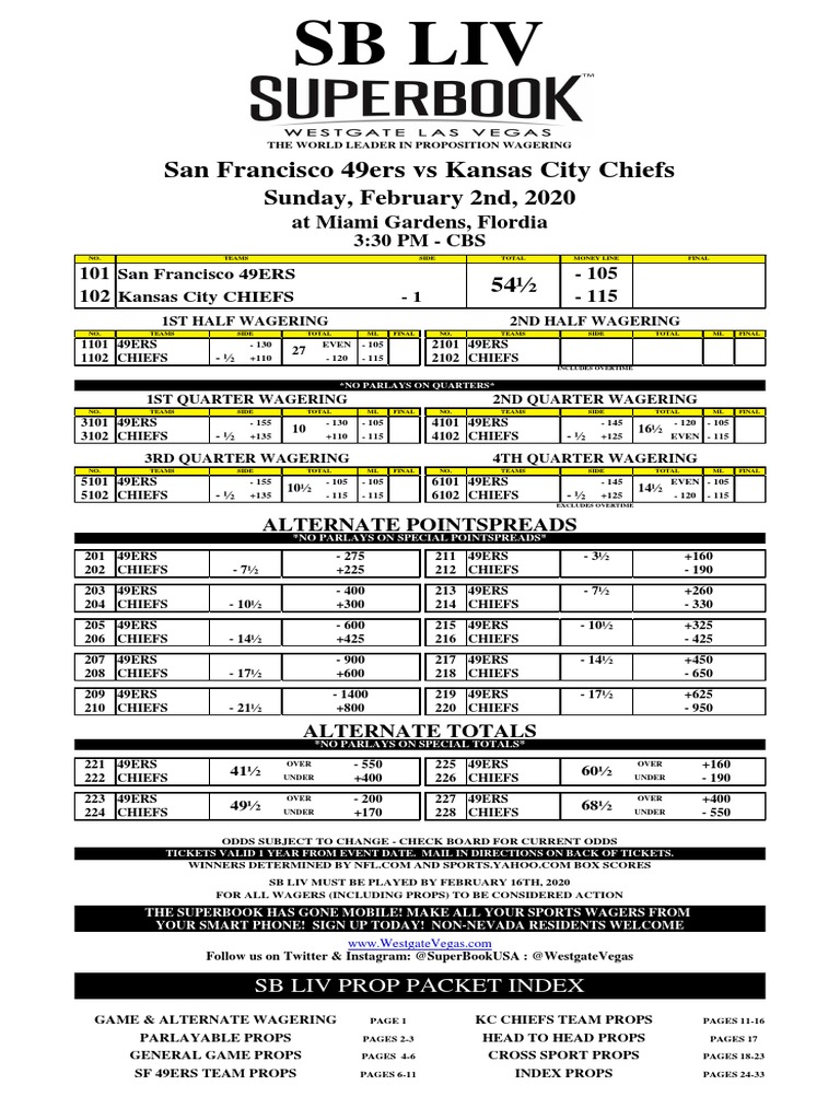 Westgate Super Bowl Prop Bets Pdf Touchdown San Francisco 49ers