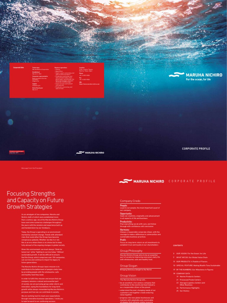 Maruha Nichiro Corporate Profile 2019 | PDF | Sushi | Aquaculture