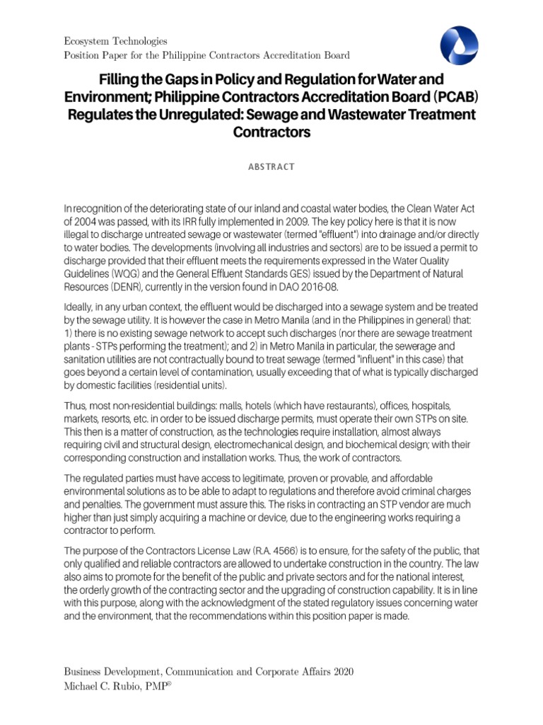 PCAB STP Contractor Accreditation Position Paper 20200122 MCR | PDF ...