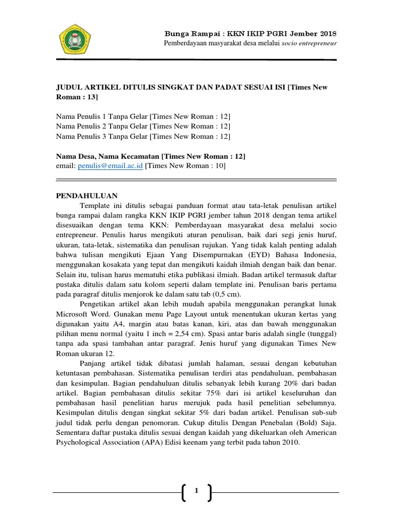 Panduan Penulisan Bunga Rampai KKN | PDF