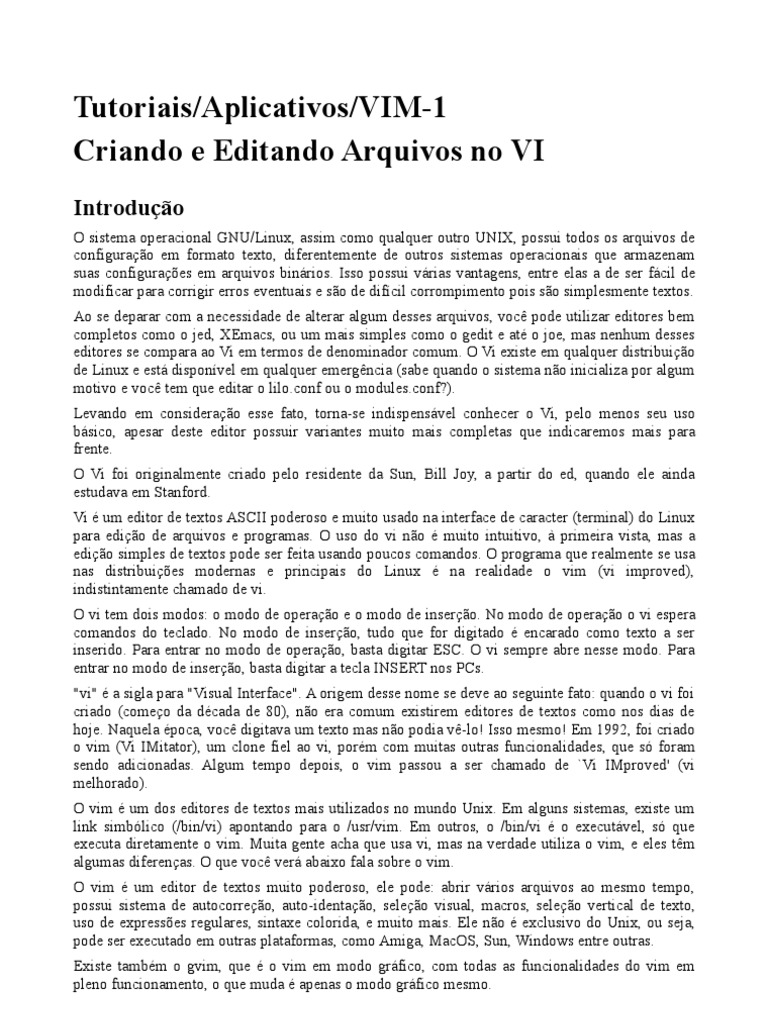 Comandos Básicos do VI no Linux | PDF | Linux | Unix
