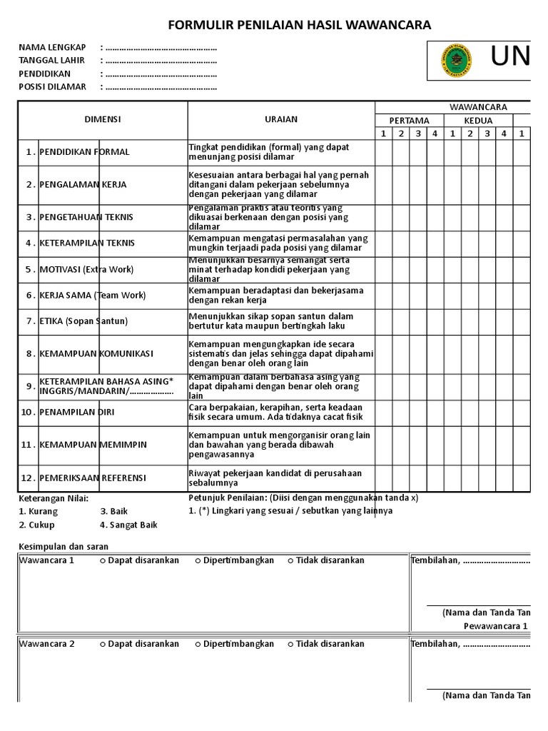 Form Wawancara Karyawan | PDF