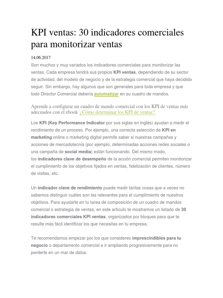 KPI Ventas | PDF | Indicador de rendimiento | Gestión de la relación ...