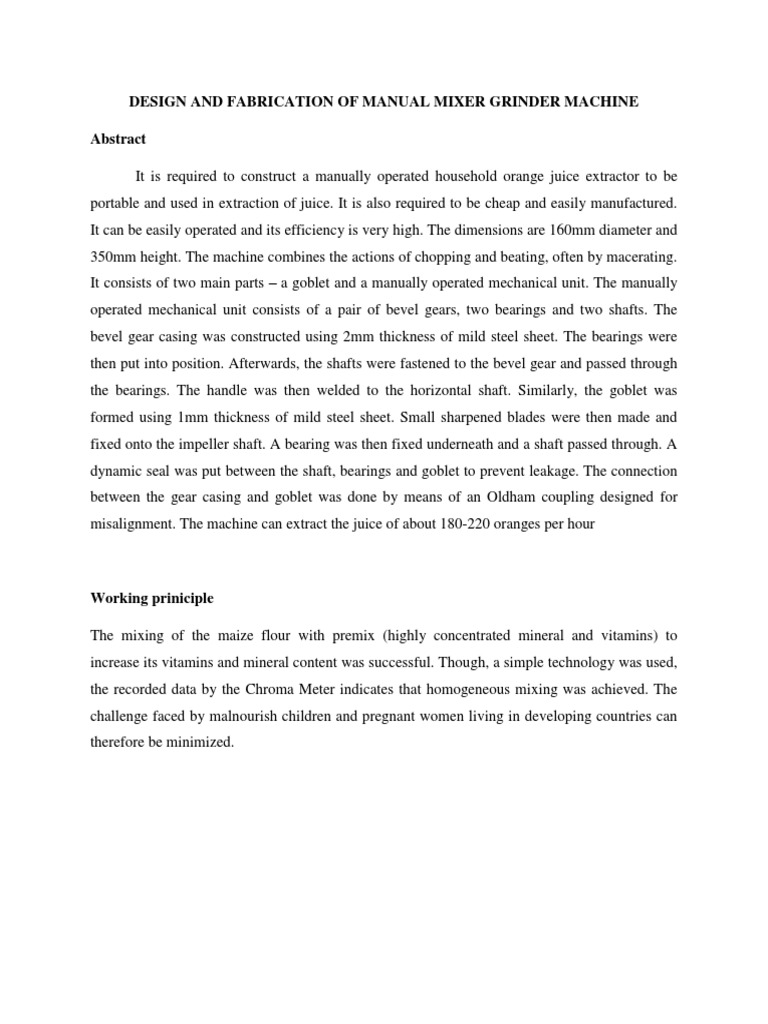 12.design and Fabrication of Manual Mixer Grinder Machine | PDF