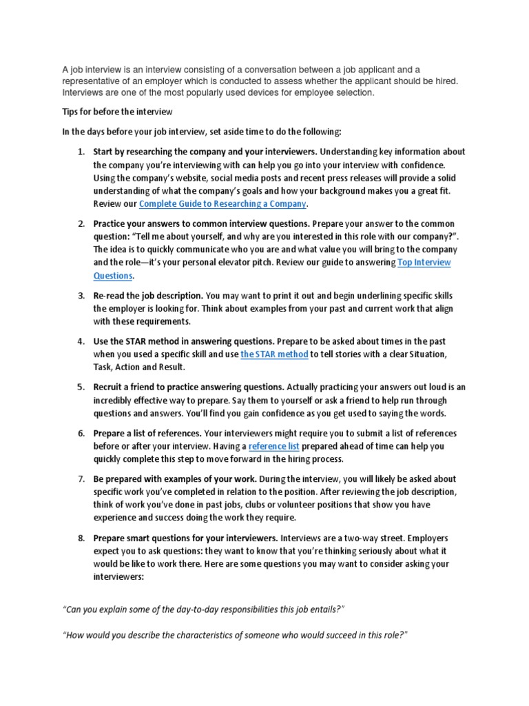 Job Interview Pdf Job Interview Interview