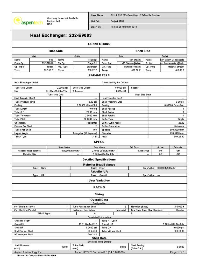 Reboiler Datasheet | PDF | Heat Exchanger | Viscosity