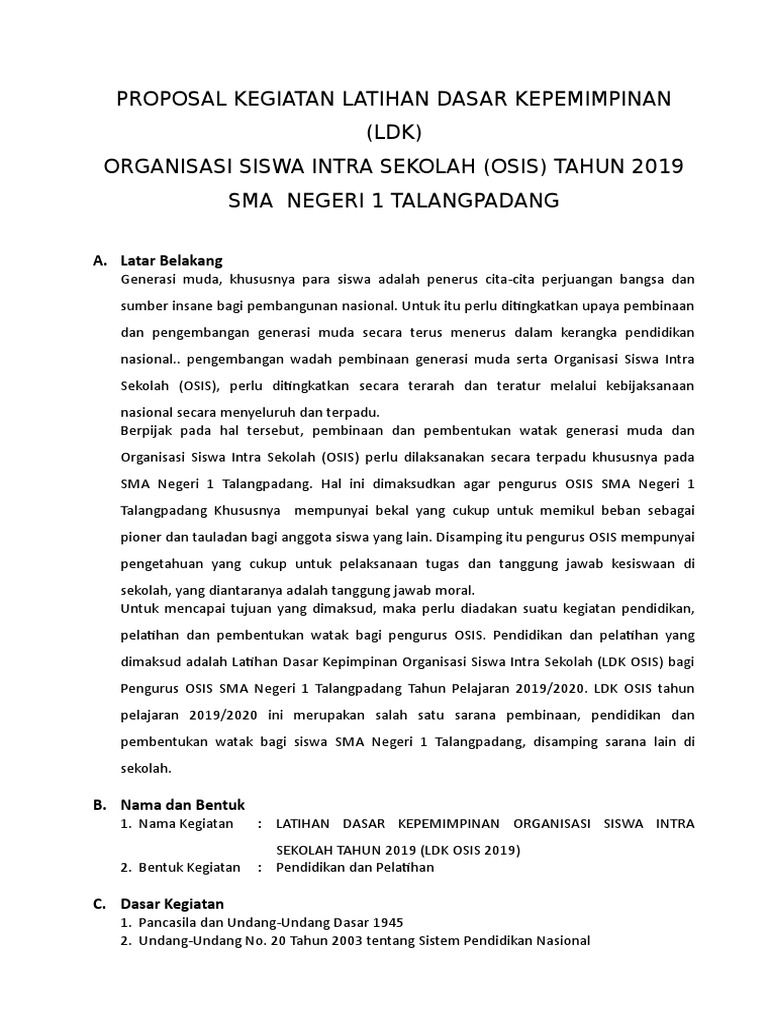 Contoh Proposal Kegiatan LDK Osis | PDF