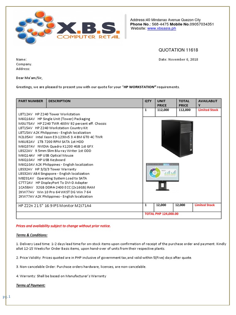 HP Workstation Quotation 11618 | PDF | Hewlett Packard | Computer Hardware