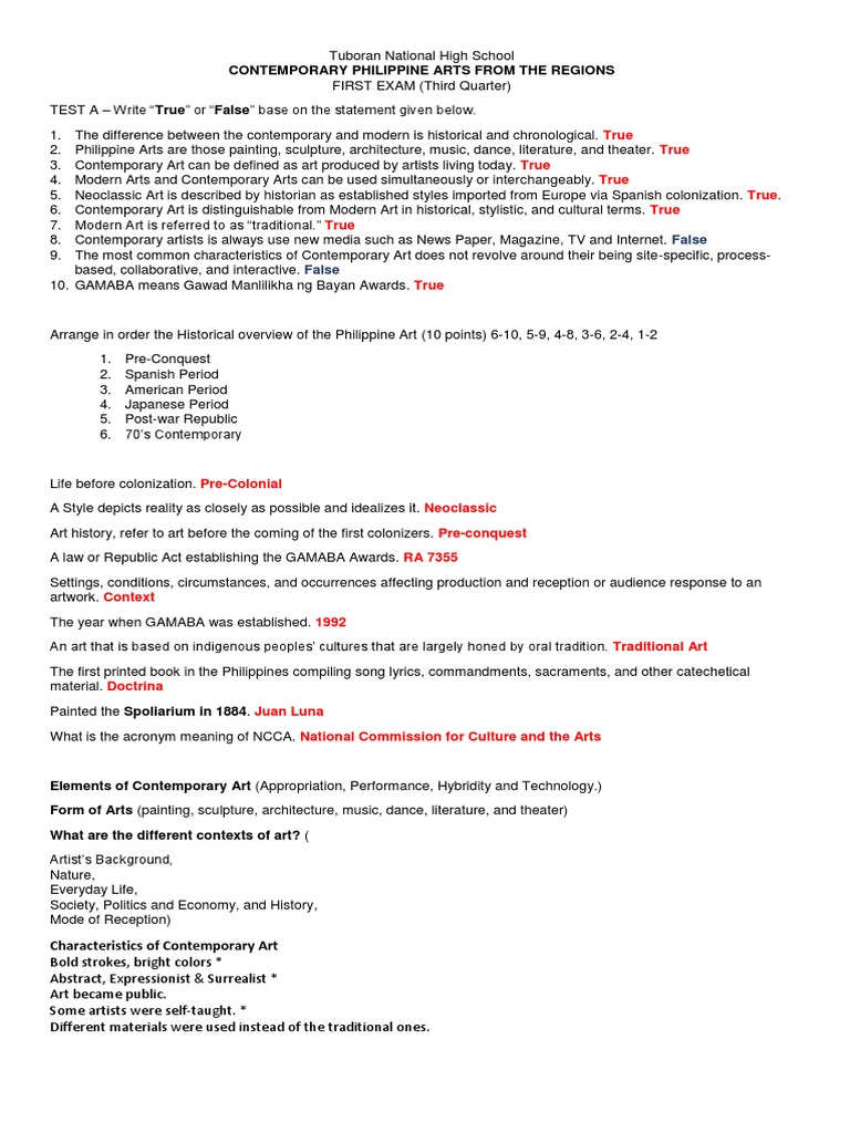 Contemporary Arts - First Exam | PDF | Paintings | Arts (General)