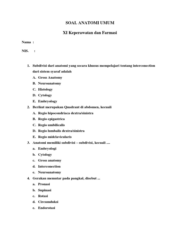 Soal Anatomi Umum Pdf Pdf