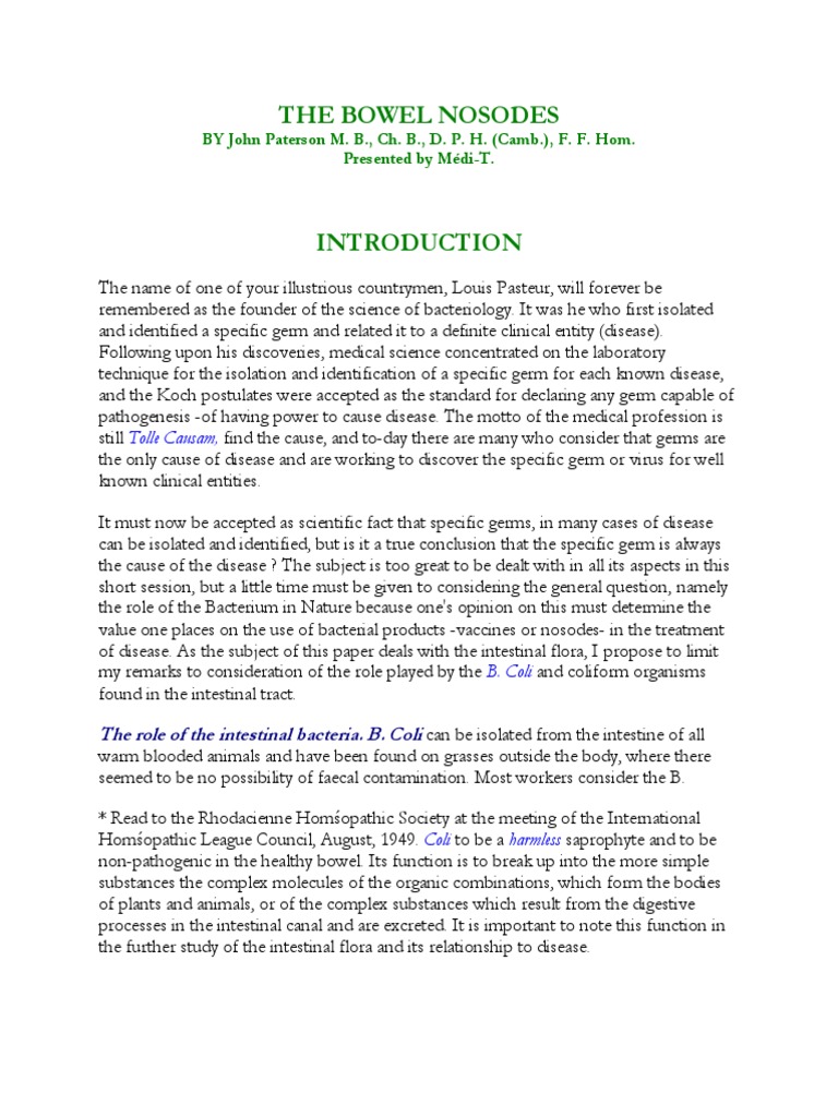 Bowel Nosodes | PDF | Homeopathy | Gastrointestinal Tract